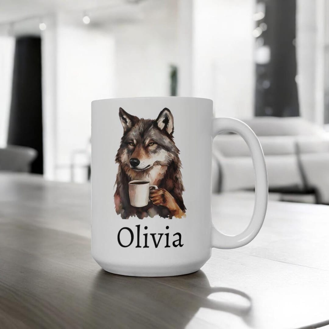 Personalized Wolf Mug, Ceramic Wolf Coffee Mug 11oz 15oz, Custom Name ...