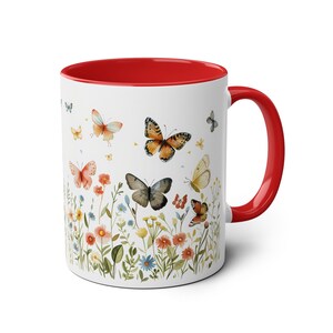 Flowery Butterfly Mug, Wildflower Mug, Ceramic Butterfly Cup 11oz, Blue ...