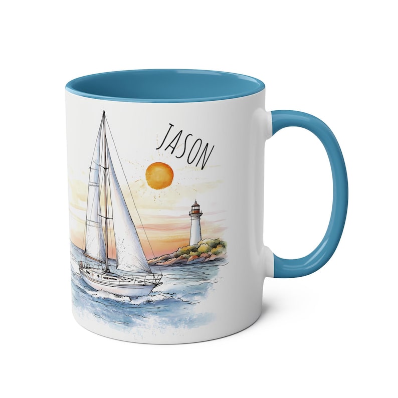 Personalized Sailboat Mug, Custom Name Sailing Mug, 11oz Coastal Gift ...