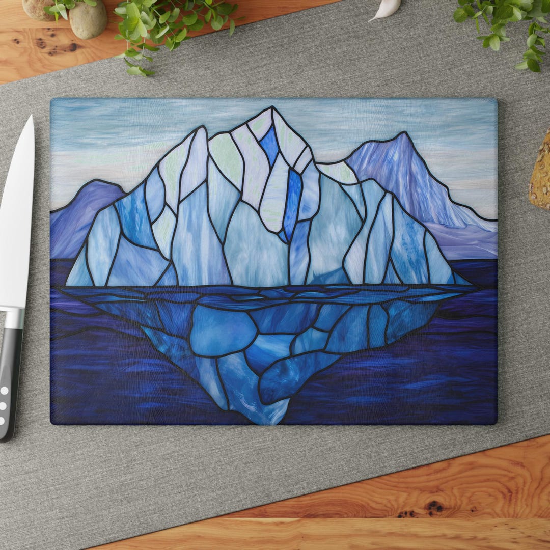 Stained Glass Iceberg Tempered Glass Cutting Board, Arctic Ocean ...