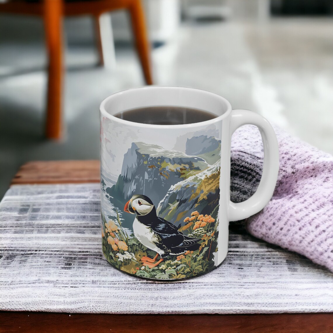 Puffin Mug - 11oz Ceramic Cup With Charming Puffin Scene, Puffin Coffee ...