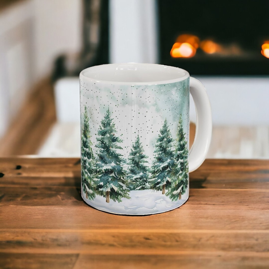 Snowy Pine Tree Mug, Cozy Winter Coffee Mug, 11oz 15oz Ceramic Winter ...
