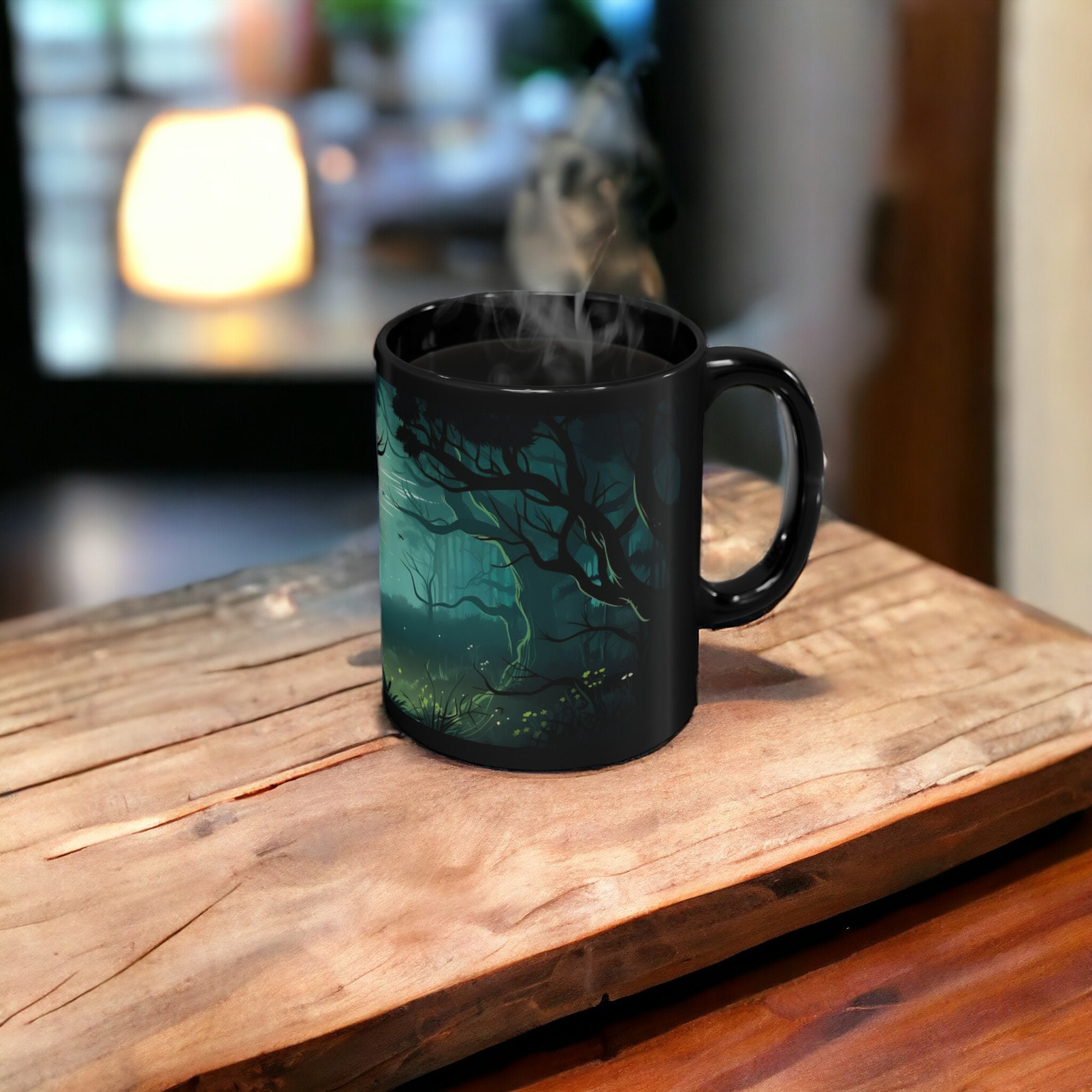 Magical Night Forest 11oz Mug Black Ceramic Mug Mystical Trees and ...