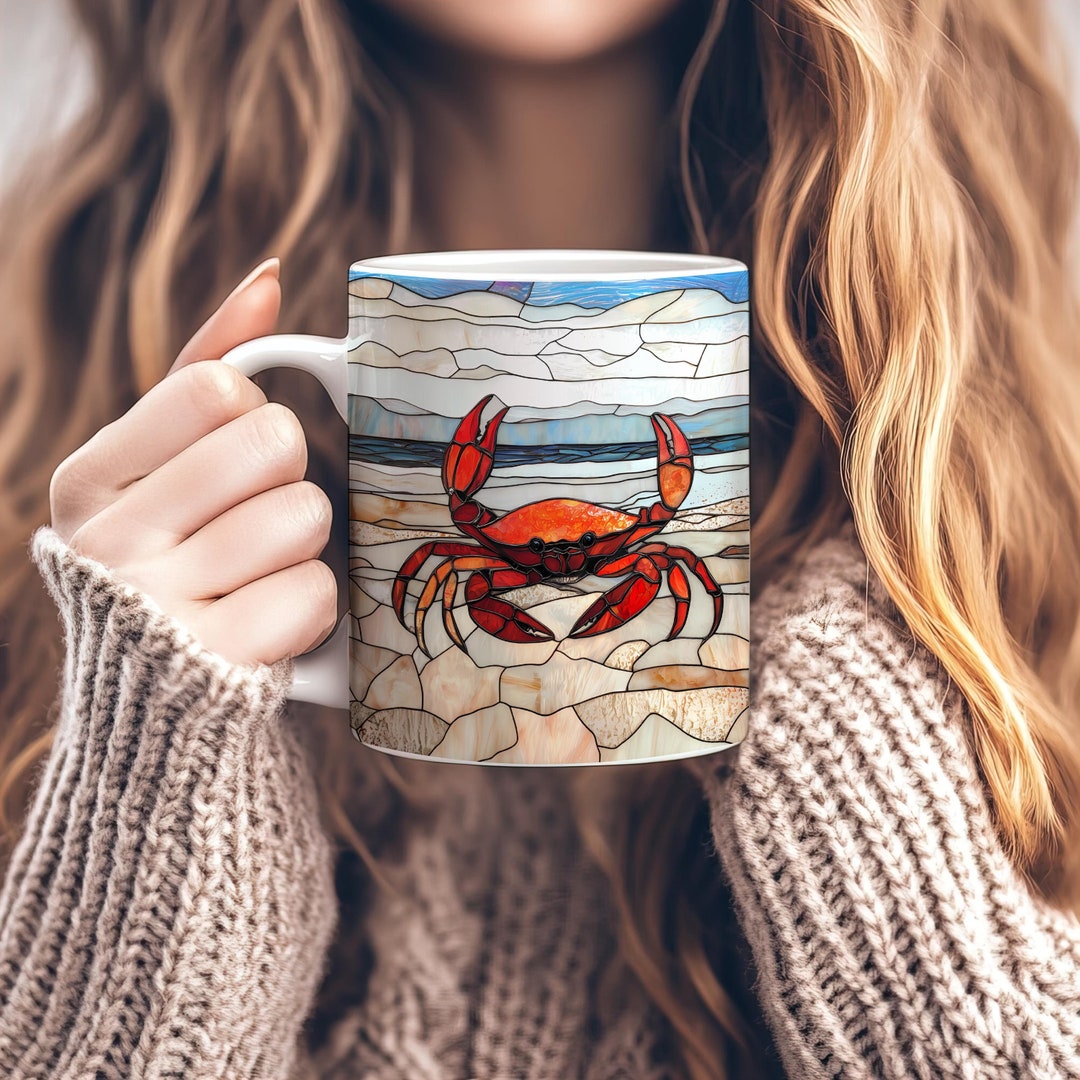 Stained Glass Red Crab Mug, Ceramic Beach Lover Mug 11oz, Perfect Gift ...