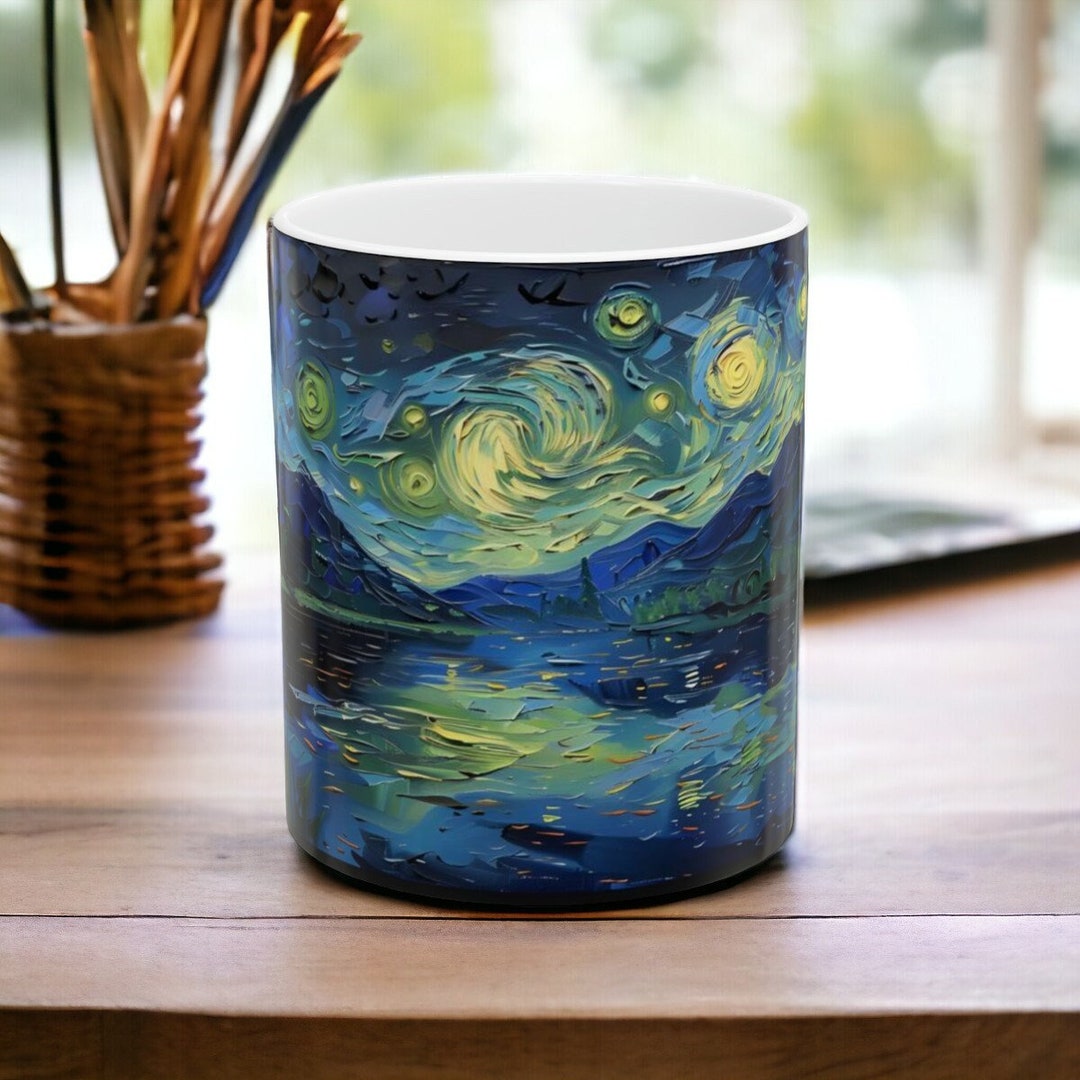 Oil Painted Mug 11oz Van Gogh Mug, Landscape Coffee Mug, Starry Night ...