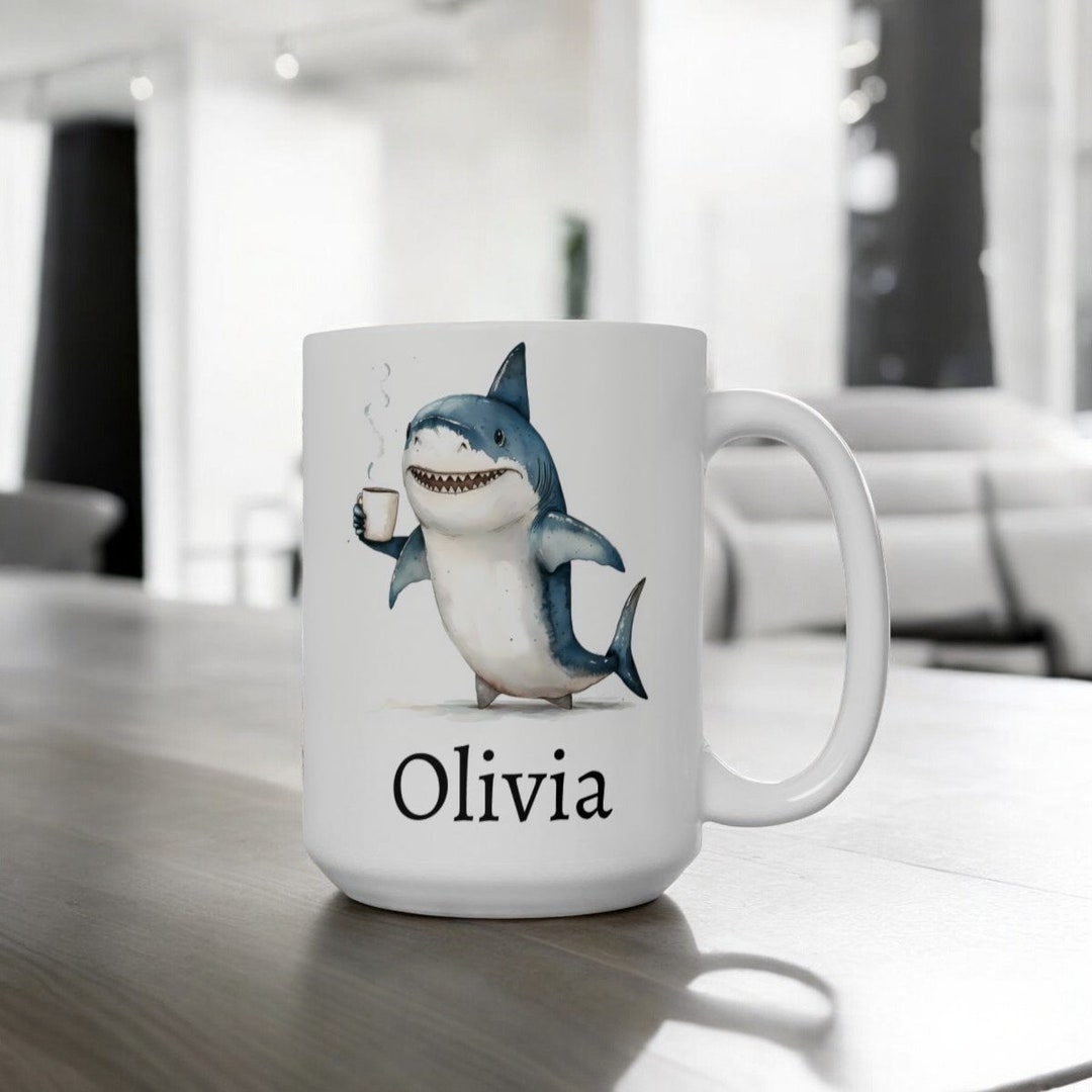 Personalized Shark Mug, Ceramic Shark Coffee Mug 11oz 15oz, Custom Name ...