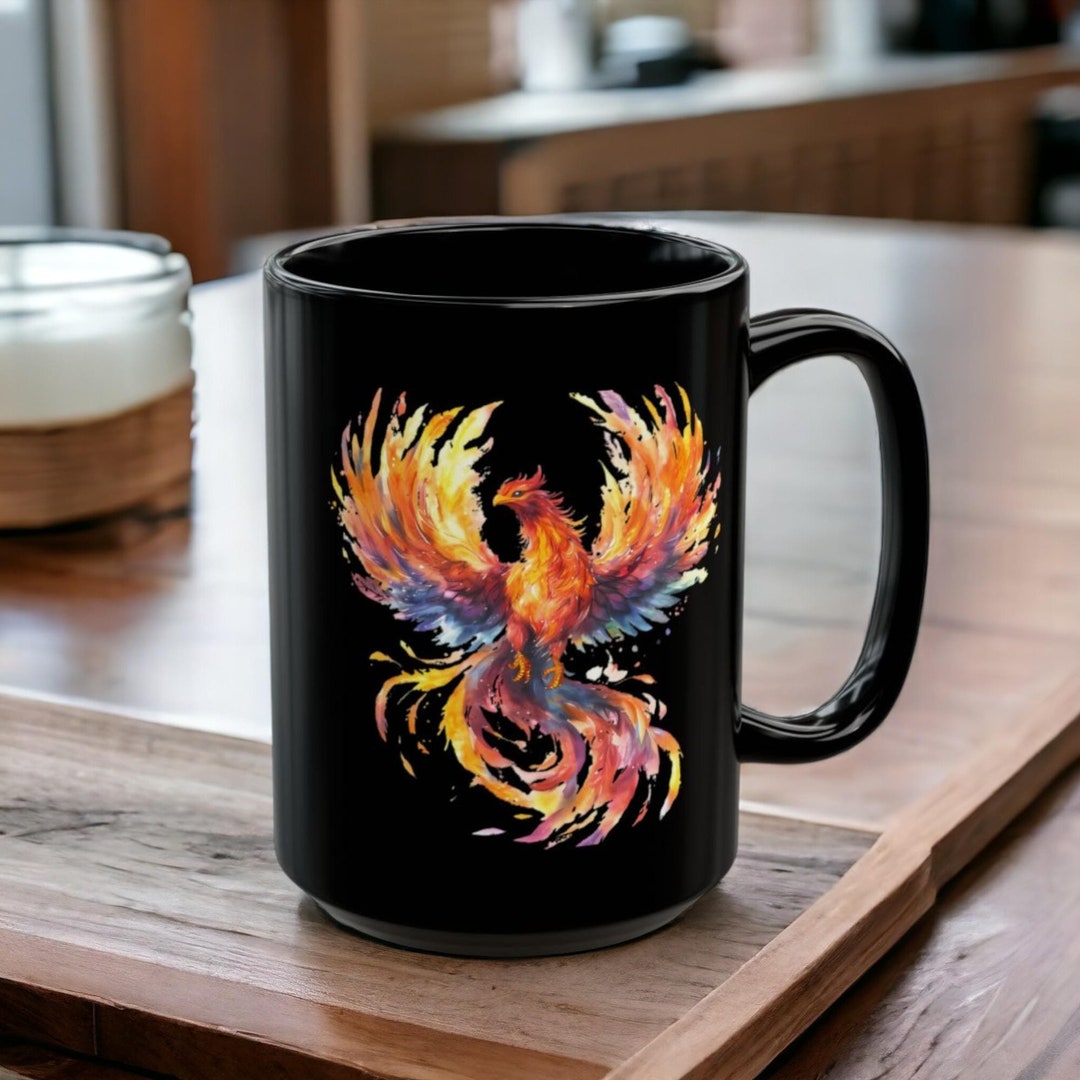Black Ceramic Phoenix Mug, Mythical Bird Coffee Mug 11oz, Firebird ...