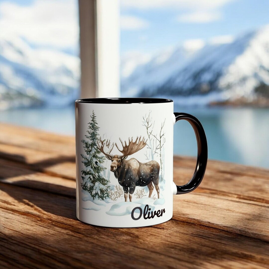 Personalized Moose Mug, Ceramic Winter Coffee Mug 11oz, Custom Name Mug ...