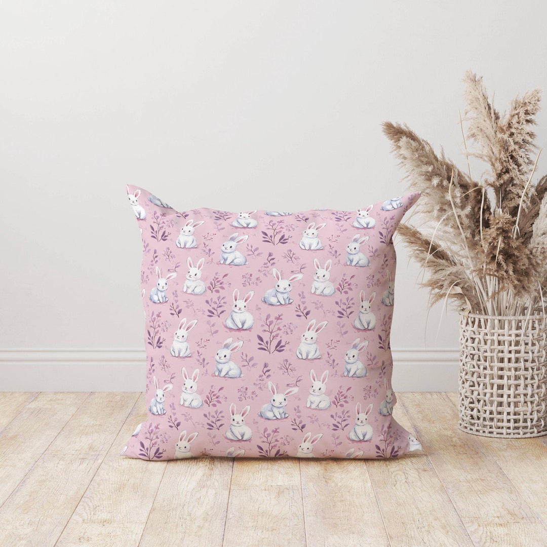 Pink Cute Bunny Pillow Adorable Rabbit Cushion Pastel Cottagecore Decor ...