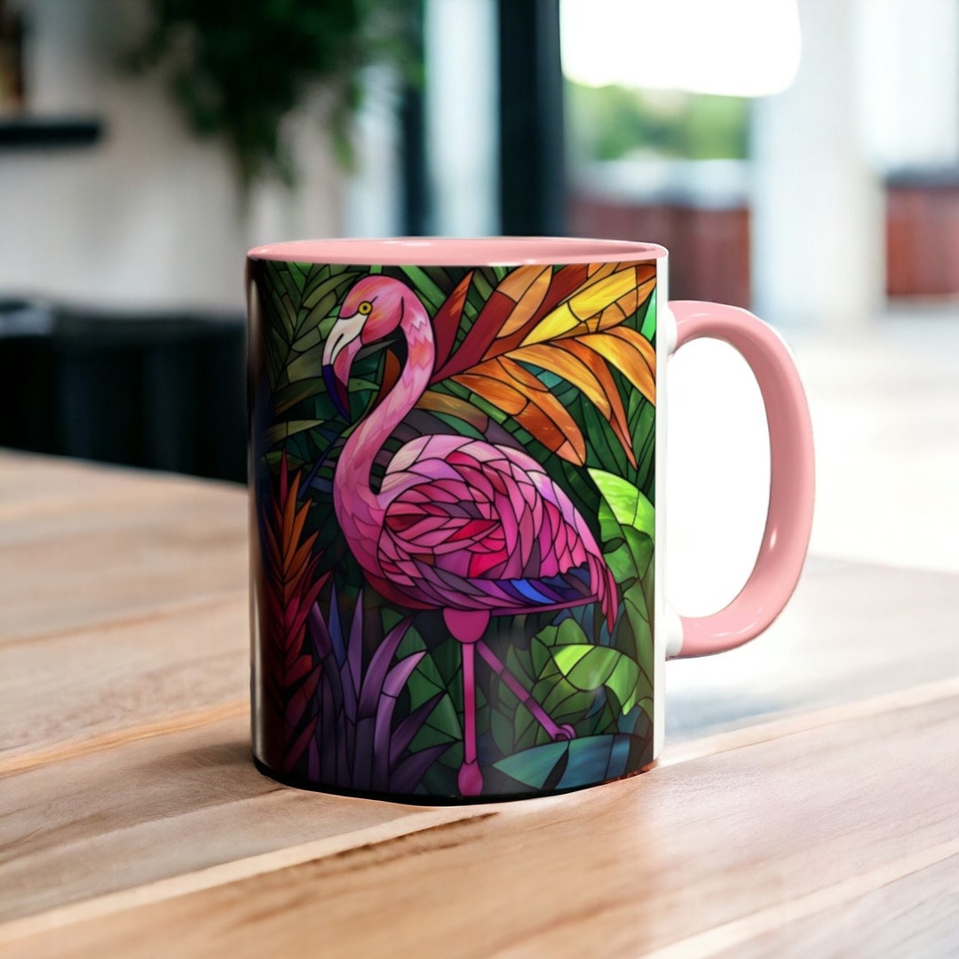 Elegant Pink Flamingo Mug, Stained Glass Flamingo Coffee Cup, 11oz ...