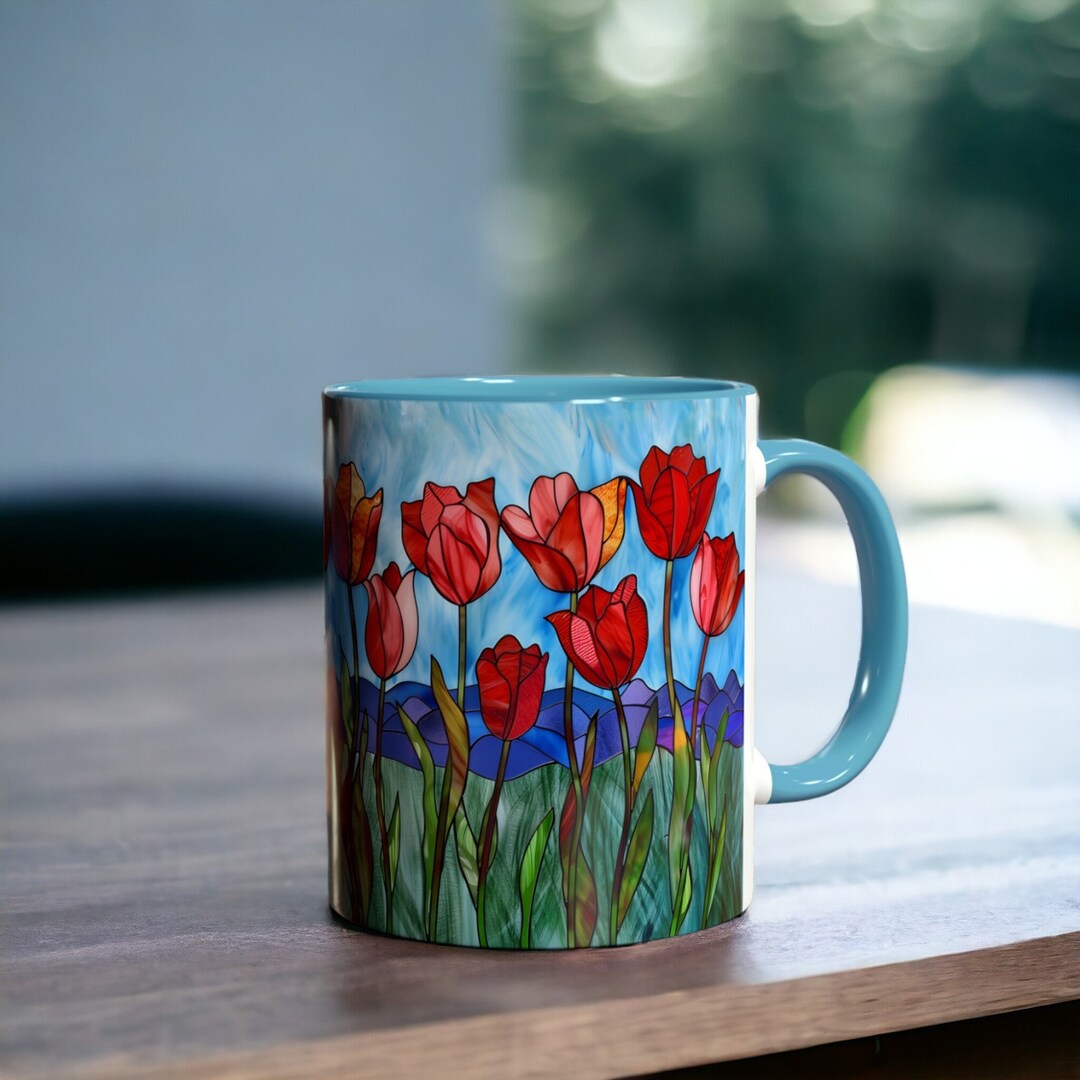 Red Tulip Mug, Ceramic Tulip Cup, Vibrant Red Tulips Tea Cup, Flower ...