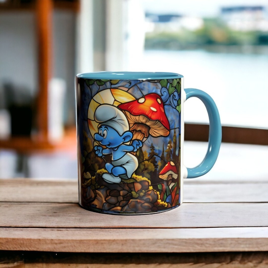 Blue Smurf Mug, Stained Glass Smurf Coffee Mug 11oz, Ceramic Cartoon ...