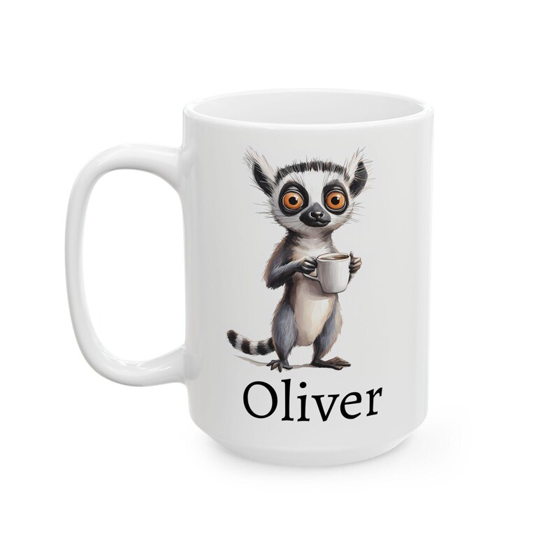Personalized Lemur Mug, Ceramic Animal Themed Custom Name Mug Ceramic ...