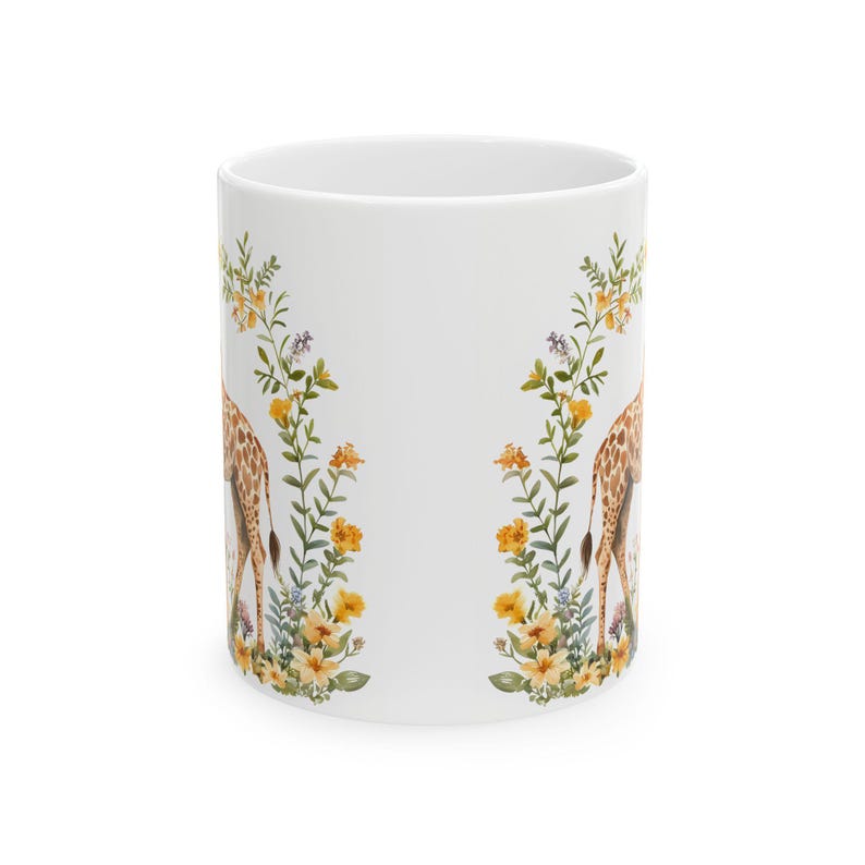 Floral Giraffe Mug, Cute Giraffe Flowery Cup, 11oz Ceramic Giraffe ...