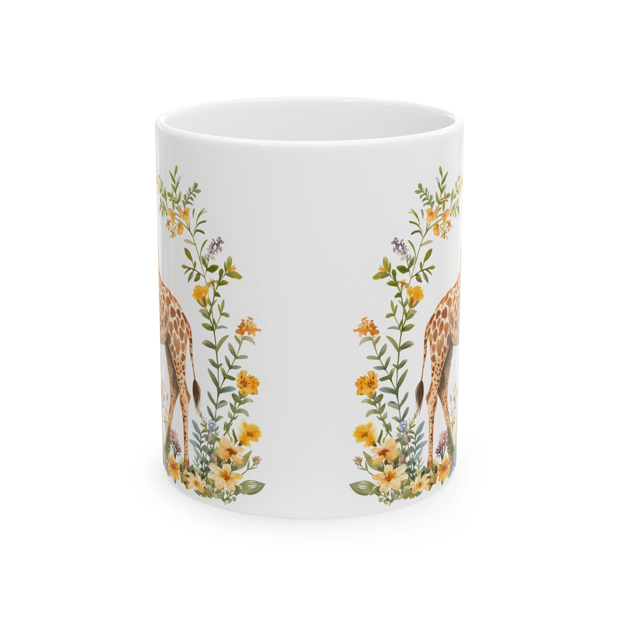 Floral Giraffe Mug, Cute Giraffe Flowery Cup, 11oz Ceramic Giraffe ...