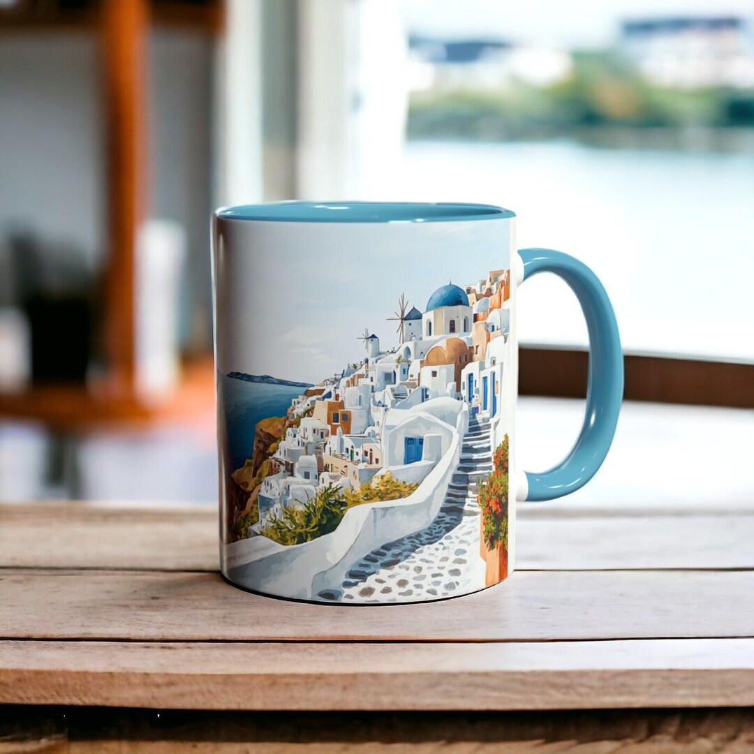 Santorini Greece Mug, Greek Island Coffee Cup 11oz, Travel Souvenir Mug ...