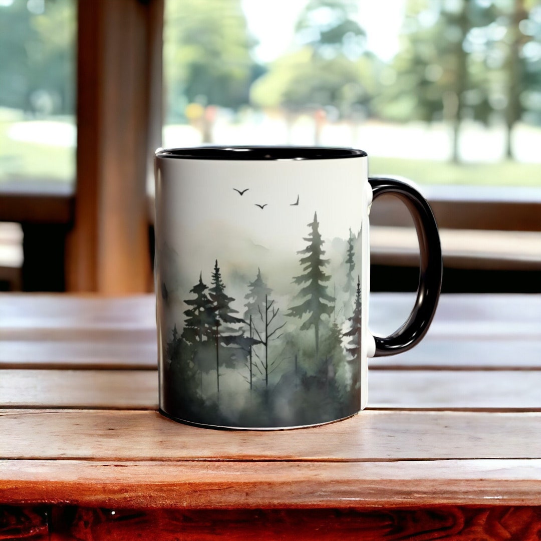 Misty Forest Mug, Woodland Nature Coffee Cup 11oz, Moody Pine Tree ...