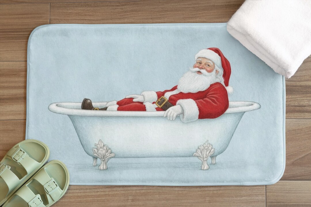Santa Bath Mat, Christmas Bathroom Decor, Funny Holiday Bath Rug, Soft ...