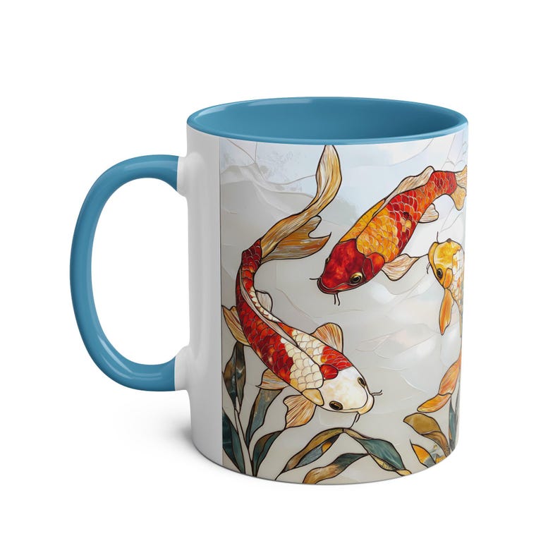 Stained Glass Koi Fish Mug, 11oz Ceramic Fishes Mug, Colorful Koi ...