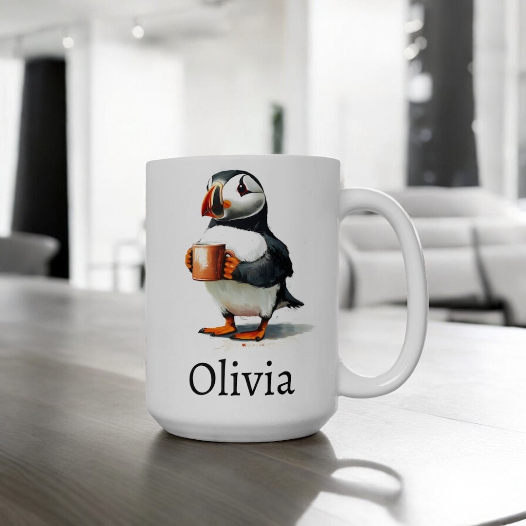 Personalized Puffin Mug, Ceramic Puffin Coffee Mug With Name 11oz 15oz ...