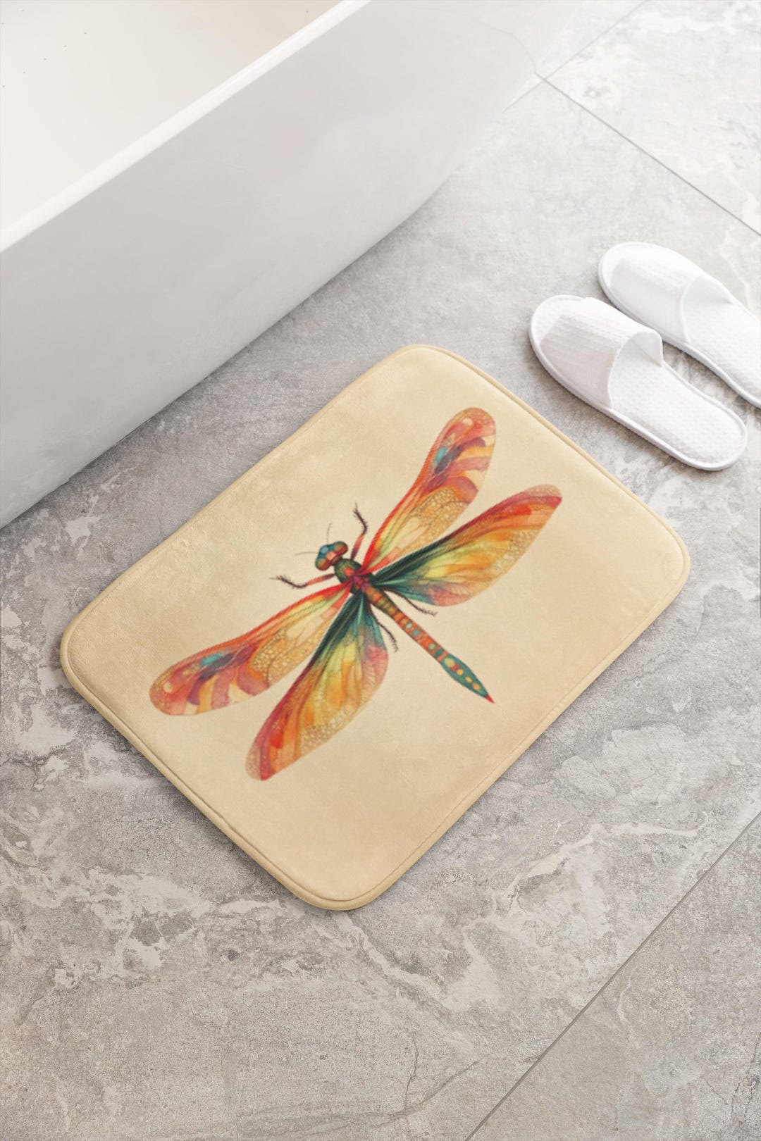 Colorful Dragonfly Bath Mat, Rainbow Insect Bathroom Rug, Boho Nature ...