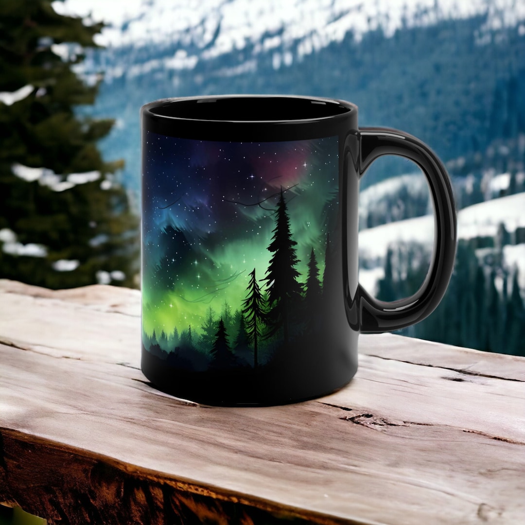 Northern Lights Mug, Dark Forest Coffee Mug, Ceramic Aurora Mug, 11oz ...