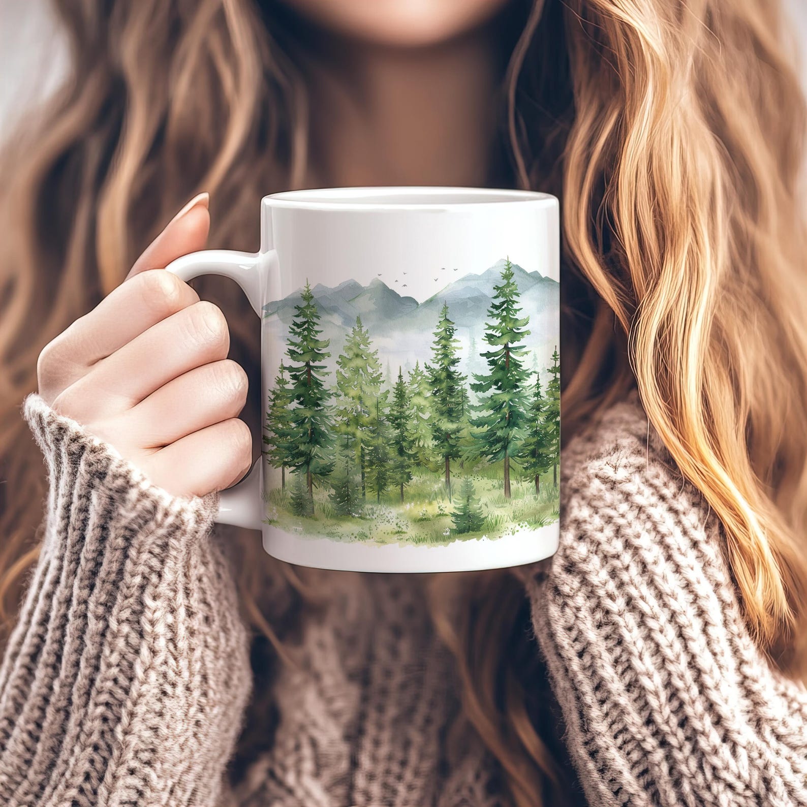 Evergreen Forest Mug, Ceramic Nature Landscape Mug 11oz, Serene Forest ...