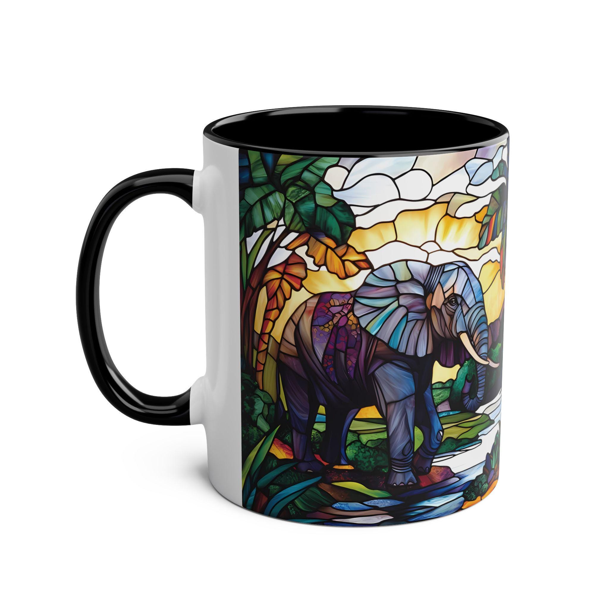 Elephant Mug, Ceramic Elephant Coffee Cup 11oz, Stained Glass African ...