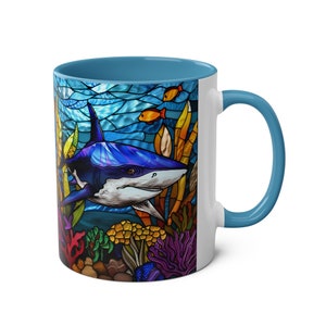 Shark Mug, Ceramic Shark Coffee Cup 11oz, Stained Glass Shark Themed ...