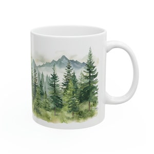 Evergreen Forest Mug, Ceramic Nature Landscape Mug 11oz, Serene Forest ...