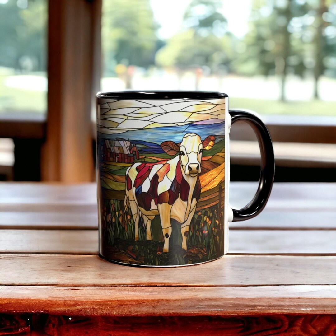 Stained Glass Cow Mug, Ceramic Cow Coffee Mug 11oz, Farmhouse Mug, Farm ...