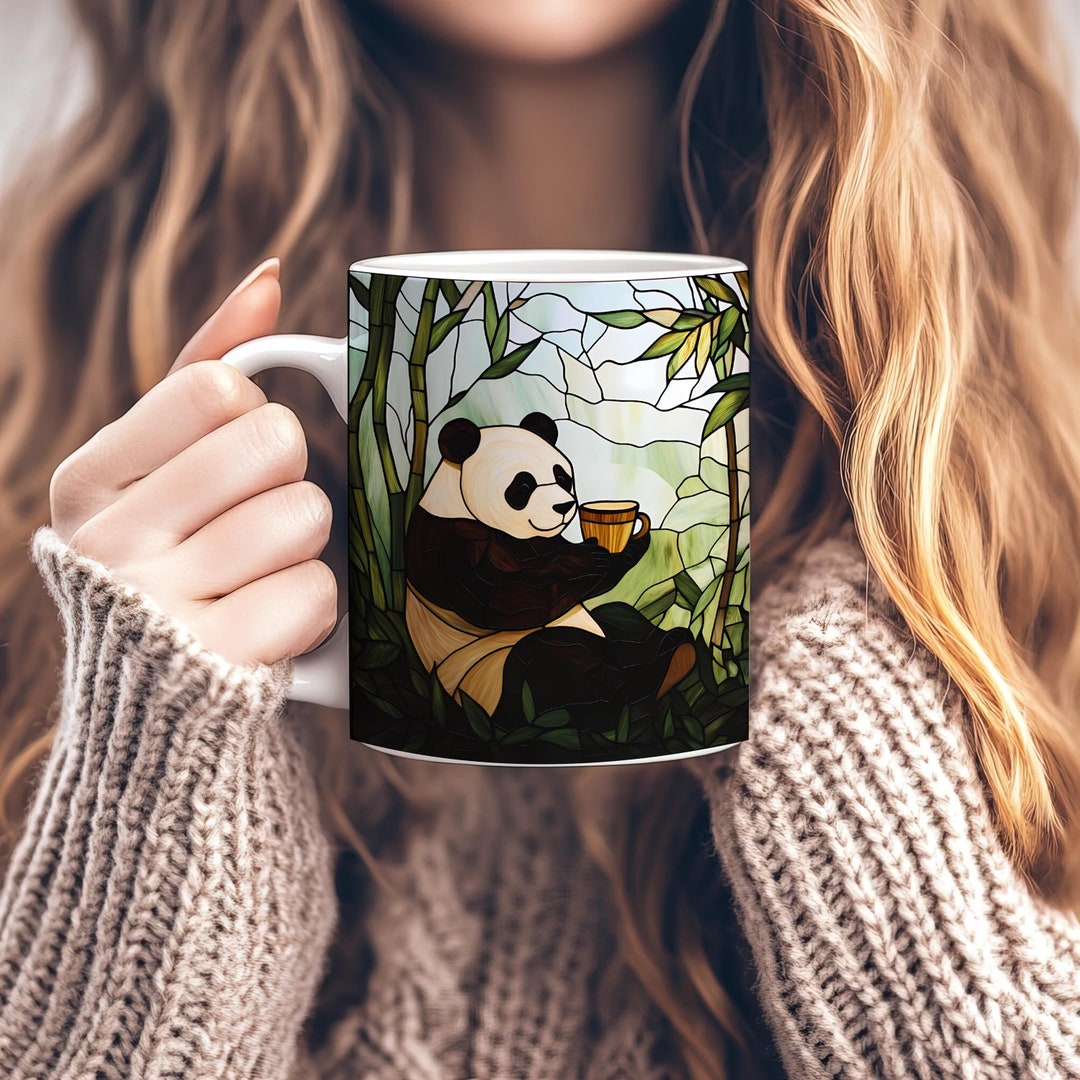 Stained Glass Panda Mug, Ceramic Cute Panda Bear Coffee Cup 11oz ...