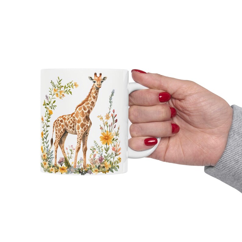 Floral Giraffe Mug, Cute Giraffe Flowery Cup, 11oz Ceramic Giraffe ...