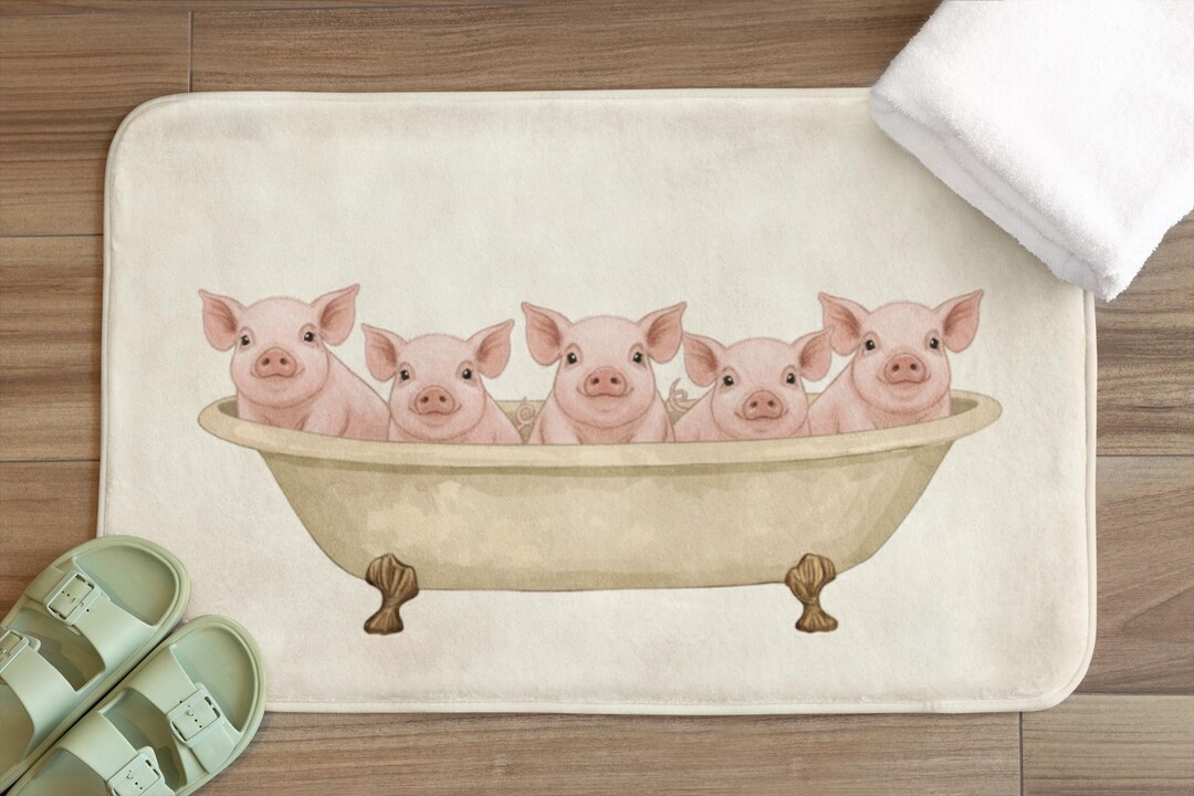 Pig Bath Mat, Cute Farm Animal Bathroom Rug, Adorable Pig Decor for ...