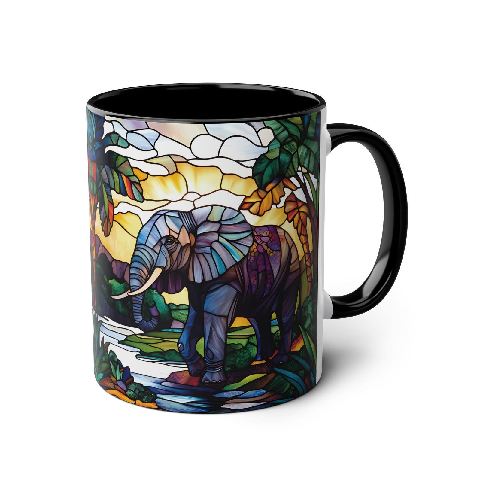 Elephant Mug, Ceramic Elephant Coffee Cup 11oz, Stained Glass African ...