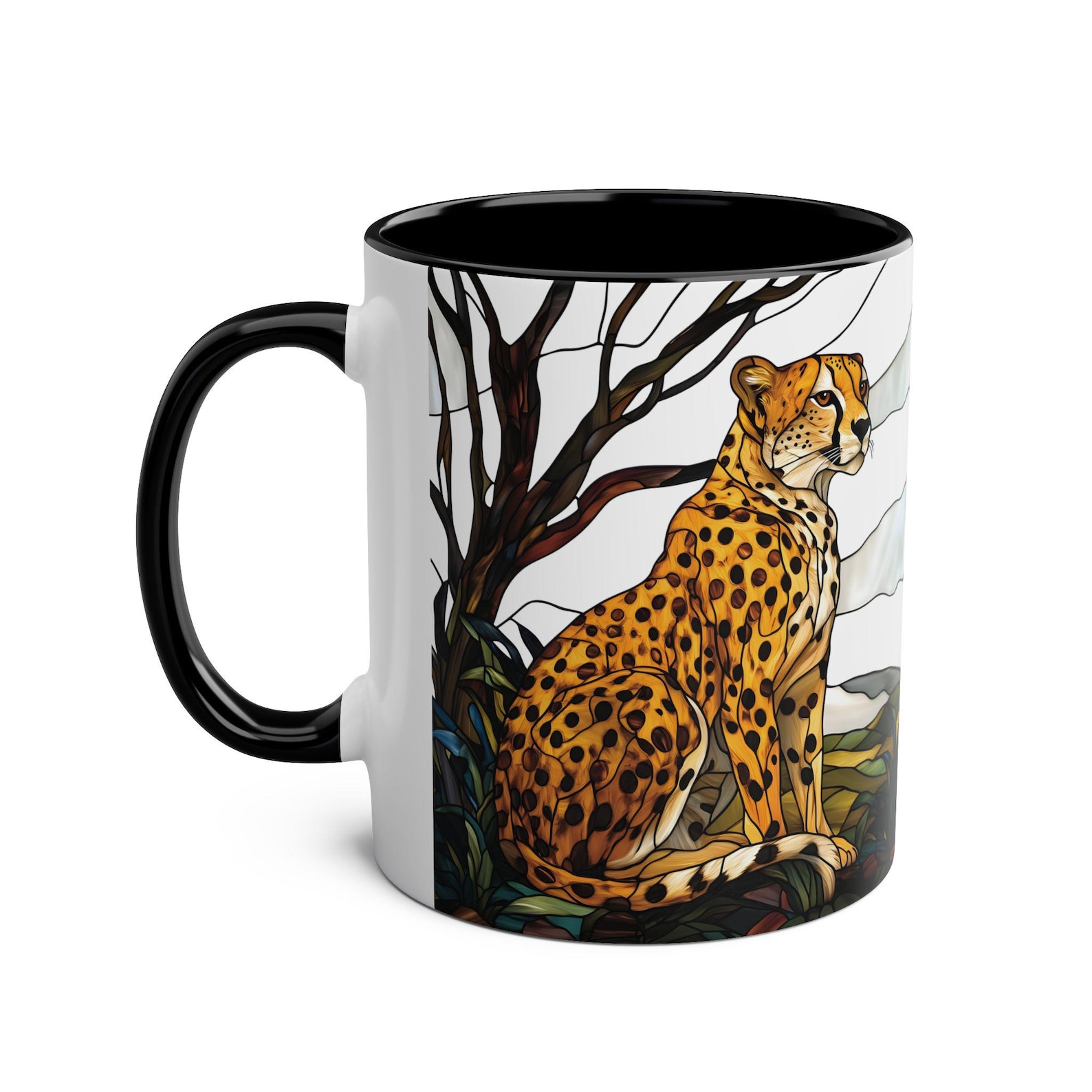 Stained Glass Cheetah Mug, Wildlife Coffee Cup 11oz, Big Cat Art Mug ...