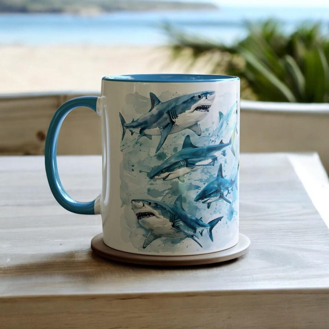 Ocean Themed Shark Mug, Ceramic Shark Coffee Cup 11oz, Great White ...