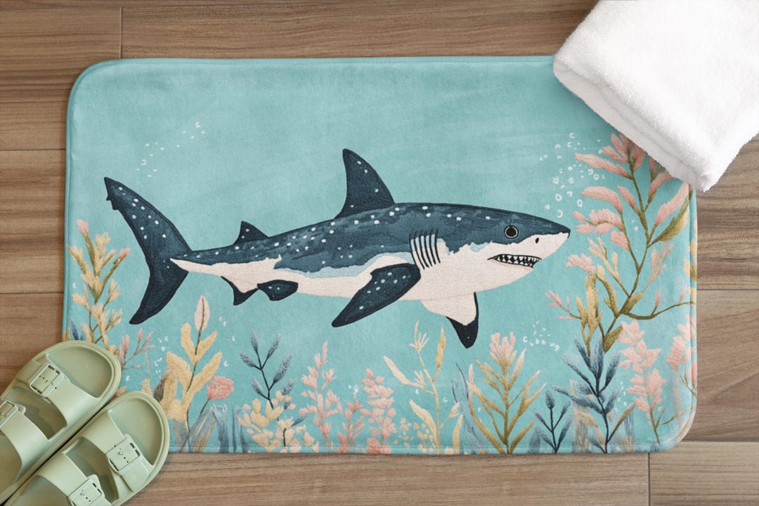 Shark Bath Mat, Ocean Bathroom Decor, Cute Great White Shark Bath Rug ...