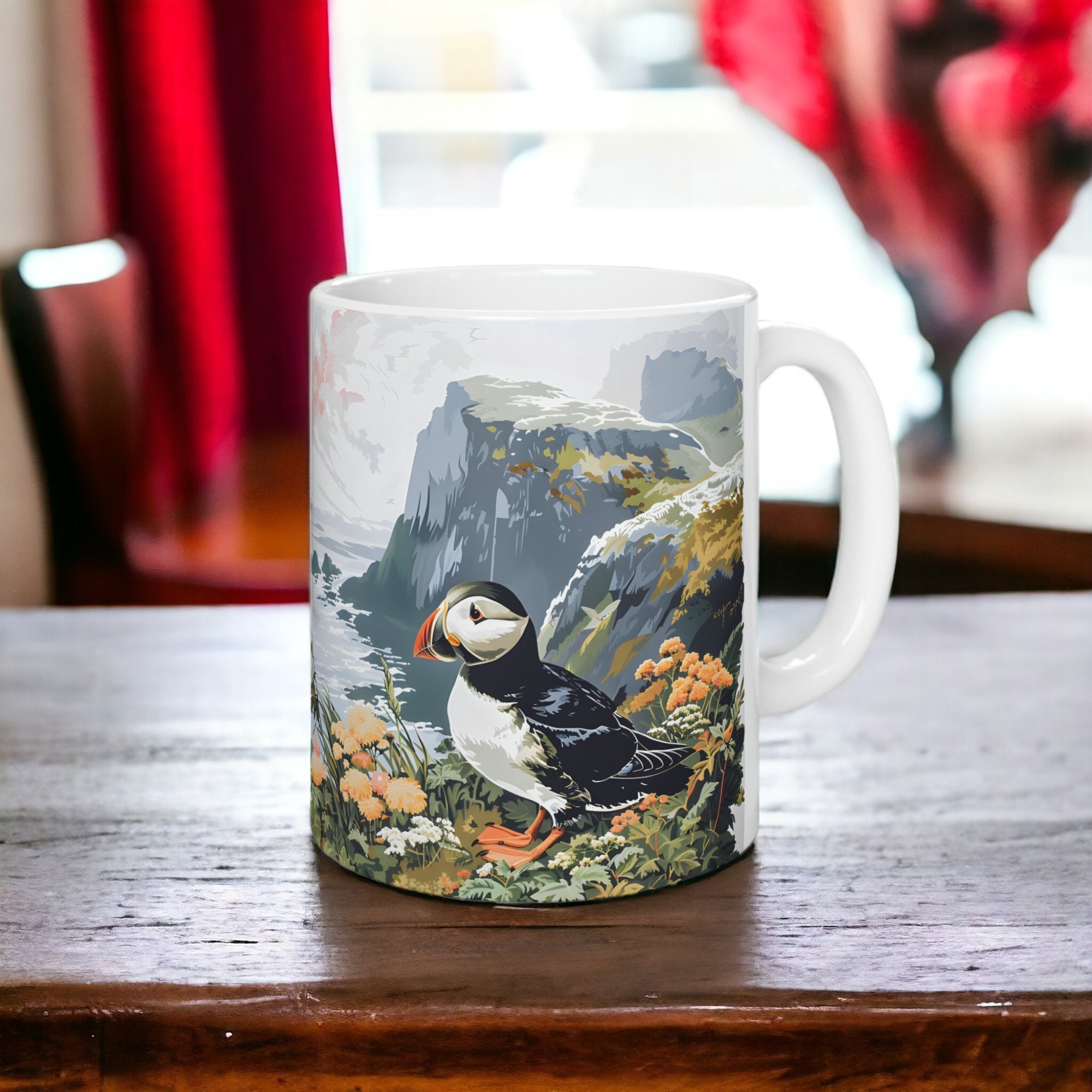 Puffin Mug - 11oz Ceramic Cup With Charming Puffin Scene, Puffin Coffee ...