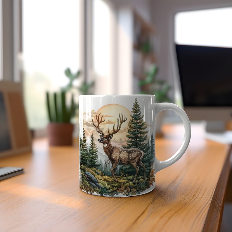 Deer Mug, Woodland Stag Coffee Mug, Rustic Cabin Decor, Wildlife ...