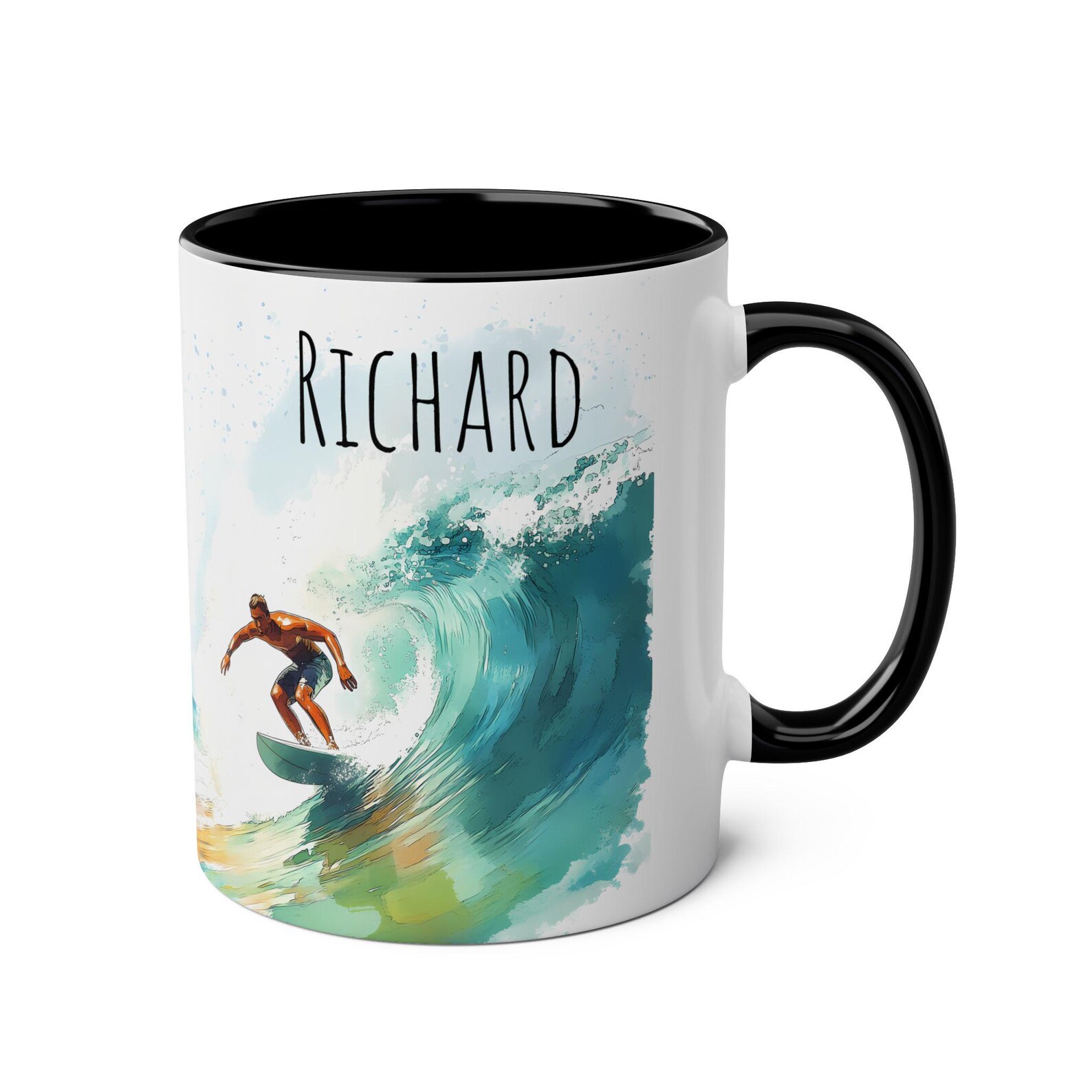 Custom Surfer Mug, 11oz Ceramic Surfing Coffee Mug, Big Wave ...