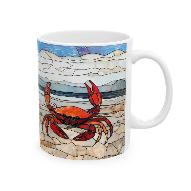Stained Glass Red Crab Mug, Ceramic Beach Lover Mug 11oz, Perfect Gift ...