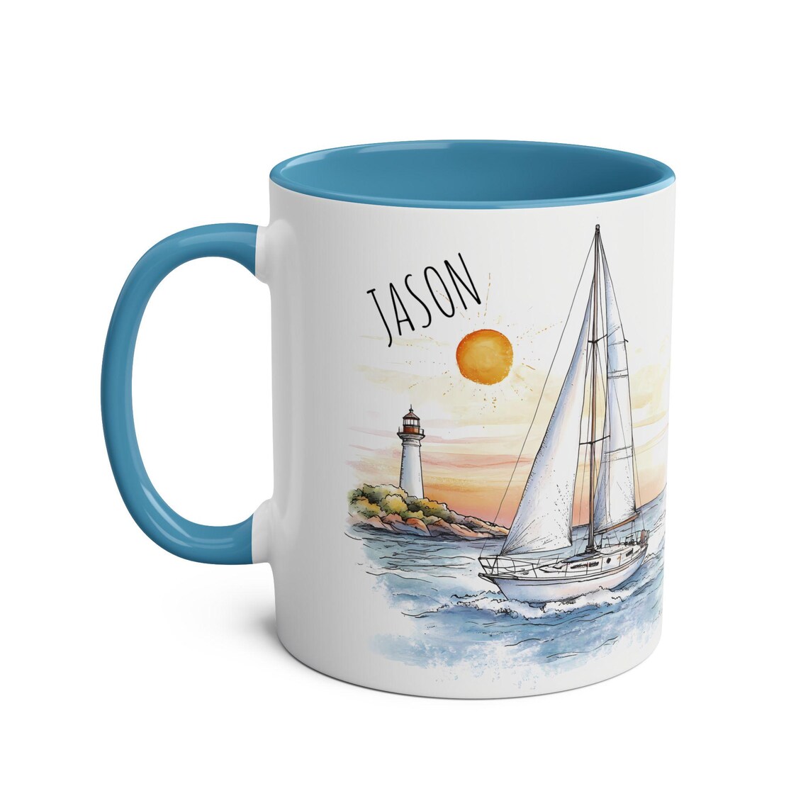 Personalized Sailboat Mug, Custom Name Sailing Mug, 11oz Coastal Gift ...