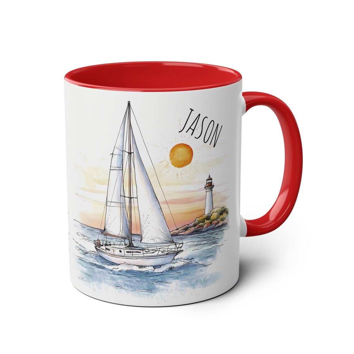 Personalized Sailboat Mug, Custom Name Sailing Mug, 11oz Coastal Gift ...
