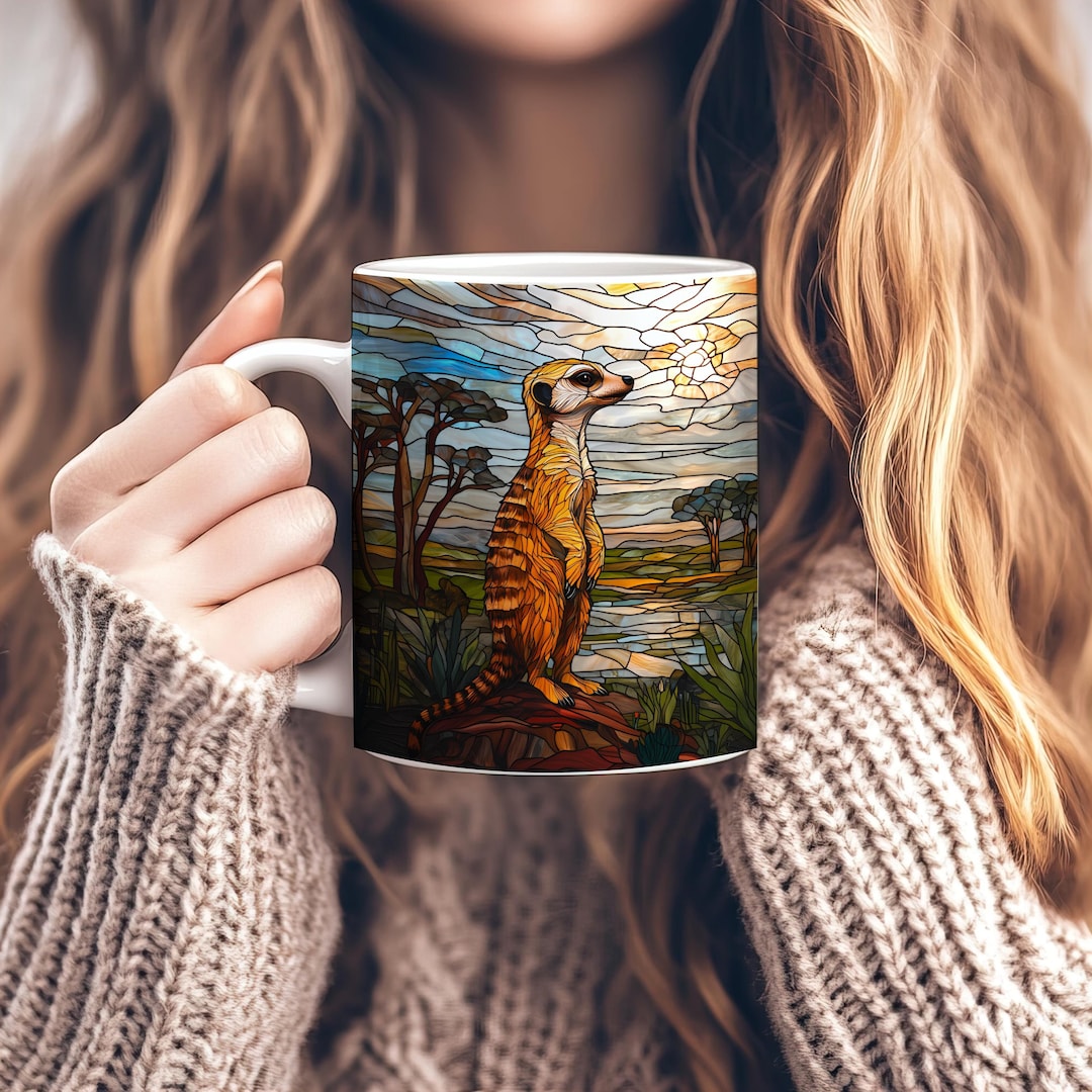Stained Glass Meerkat Mug, 11oz Ceramic Meerkat Coffee Cup, Savannah ...