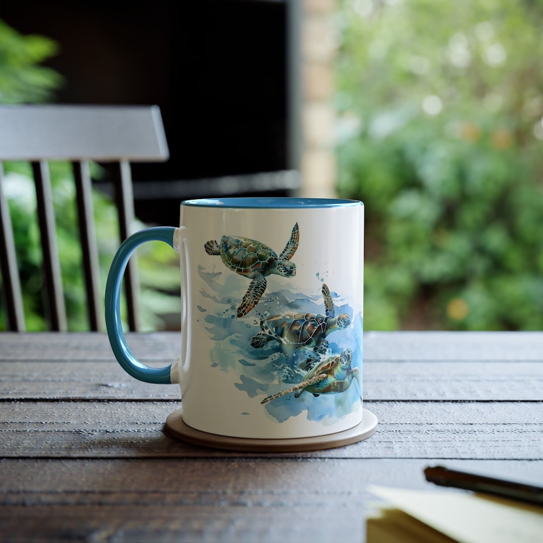 Sea Turtle Mug, 11oz Ceramic Ocean Scene Coffee Cup, Sea Turtle Coffee ...