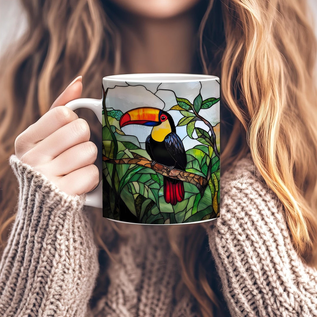 Stained Glass Toucan Bird Mug, Colorful 11oz Ceramic Tropical Coffee ...