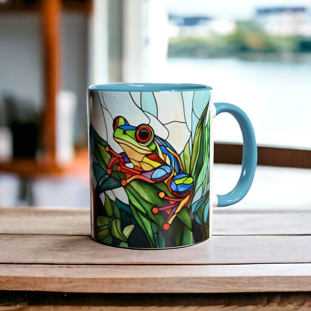 Stained Glass Frog Mug, Artistic Frog Coffee Cup 11oz, Amphibian Art ...