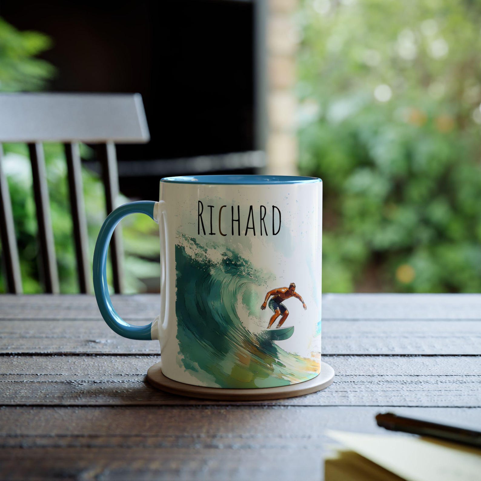 Custom Surfer Mug, 11oz Ceramic Surfing Coffee Mug, Big Wave ...