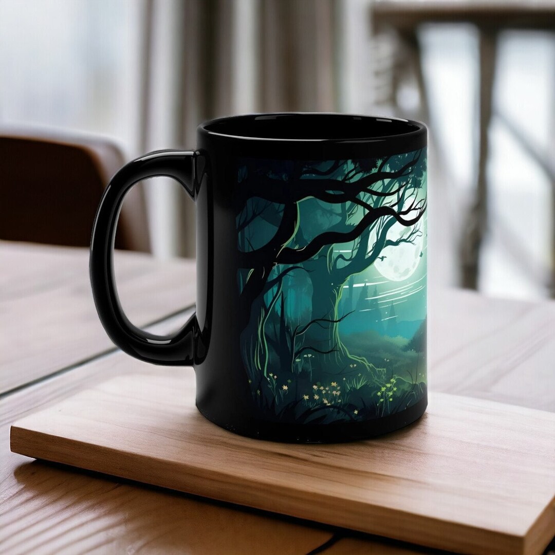 Dark Forest Mug, Ceramic Night Sky Nature Mug, Black Coffee Mug With ...